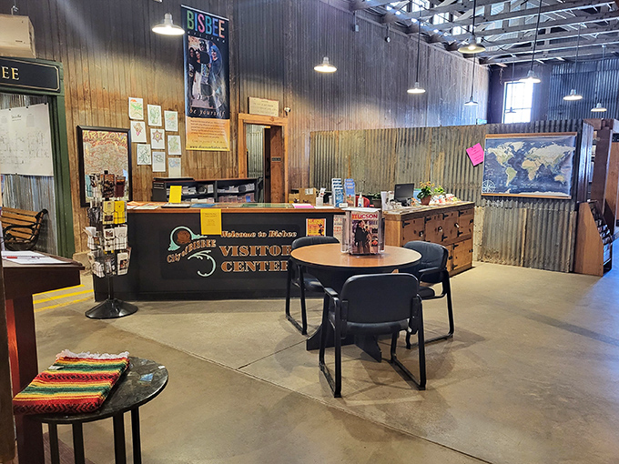 Bisbee's Visitor Center welcomes travelers with rustic charm and corrugated metal walls&mdash;mining town chic at its finest.