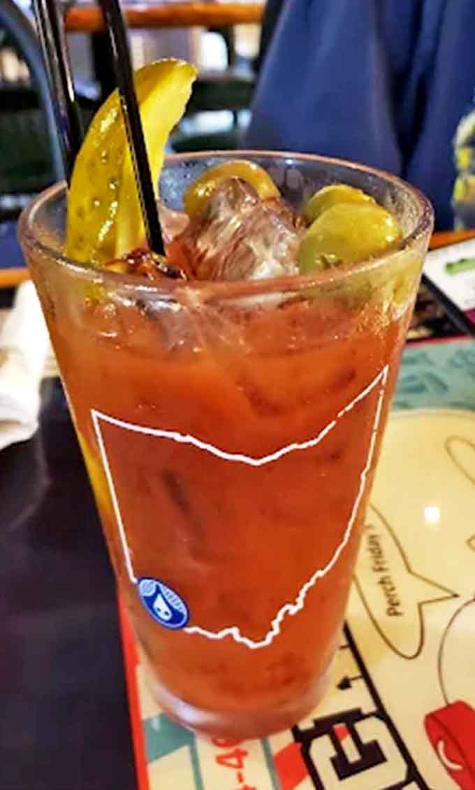 The Bloody Mary comes in an Ohio-shaped glass because ordinary drinkware simply wouldn't do justice to this spicy, tangy masterpiece.