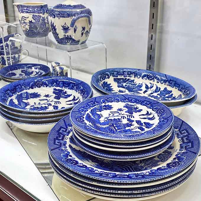 Blue Willow dinnerware tells the same timeless story it has for centuries—of star-crossed lovers and exotic landscapes—while somehow feeling both ancient and perfectly contemporary.