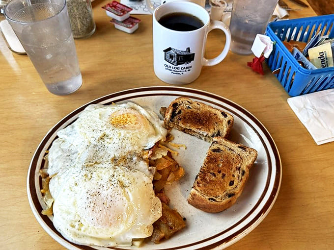 Breakfast of champions! Golden toast, farm-fresh eggs, and bacon that makes a compelling argument against vegetarianism.