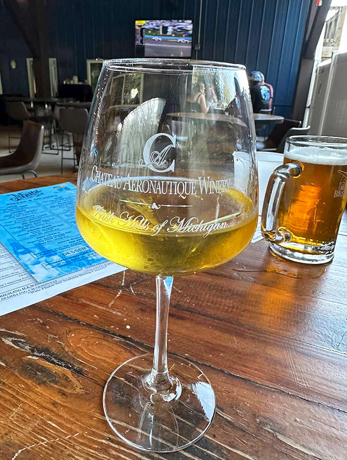 Sunshine captured in a glass &ndash; this Chateau Aeronautique Chardonnay practically glows with Michigan's terroir and careful craftsmanship.