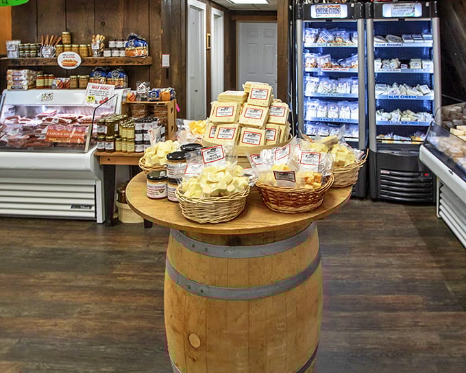 Wisconsin might be jealous of these fresh cheese curds, displayed with pride and practically squeaking with freshness on their barrel-top stage.