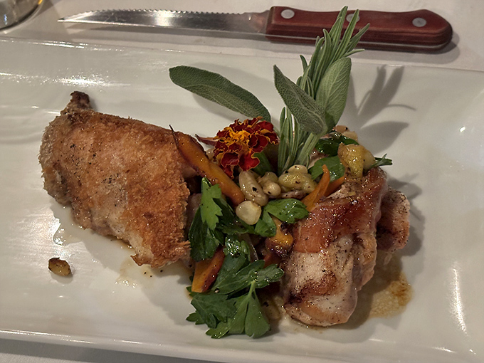 Farm-to-table isn't just a buzzword here – this chicken dish celebrates Vermont's agricultural bounty with every thoughtfully prepared bite.