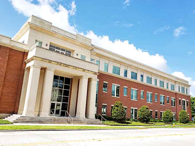 DeLand's City Hall combines brick and classical elements in a building that says, "Yes, we take ourselves seriously, but not too seriously."