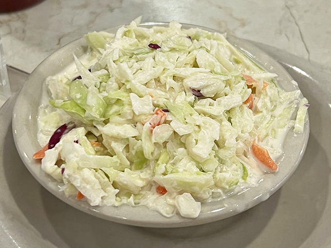 Not just a side dish but a supporting actor &ndash; creamy, fresh coleslaw that provides the perfect cool contrast to hot fried seafood.