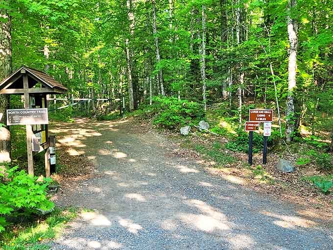 The North Country Trail entrance beckons hikers with the promise of adventure, though the real treasures lie miles beyond this welcoming gateway.