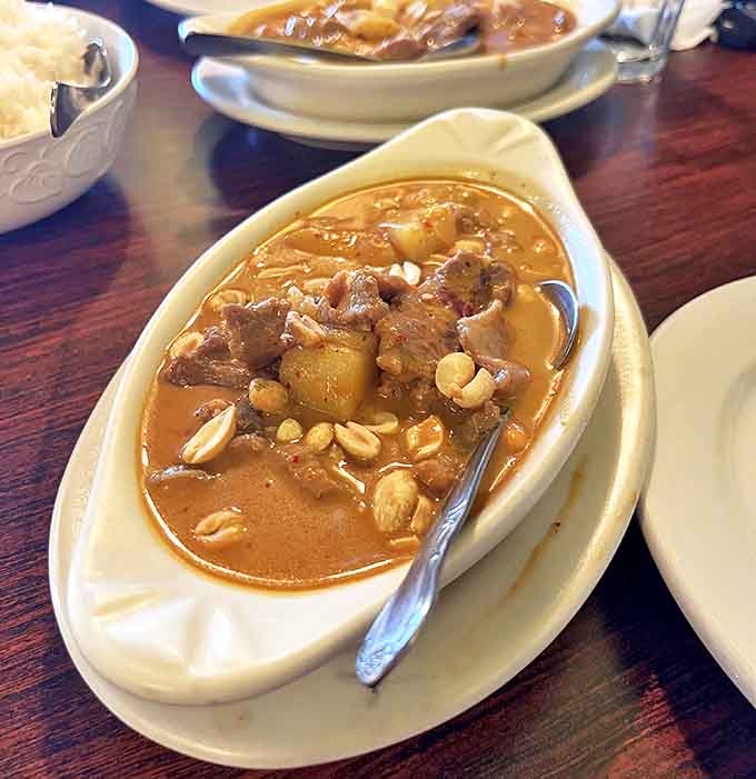 This Massaman curry isn't just dinner&mdash;it's a warm hug in a bowl, with tender meat swimming in a rich, coconut-based sauce studded with peanuts.