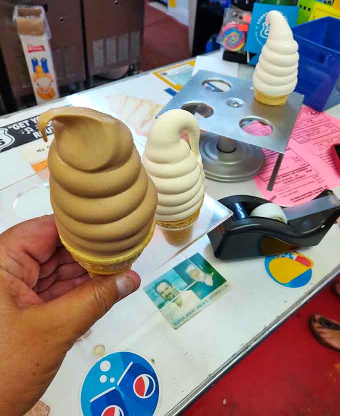 Two cones are better than one, especially when they're this photogenic and probably melting faster than you can say "Route 66 road trip."