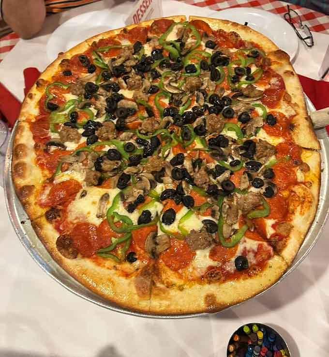 This beauty could feed a small army or one very determined pizza enthusiast with leftovers.