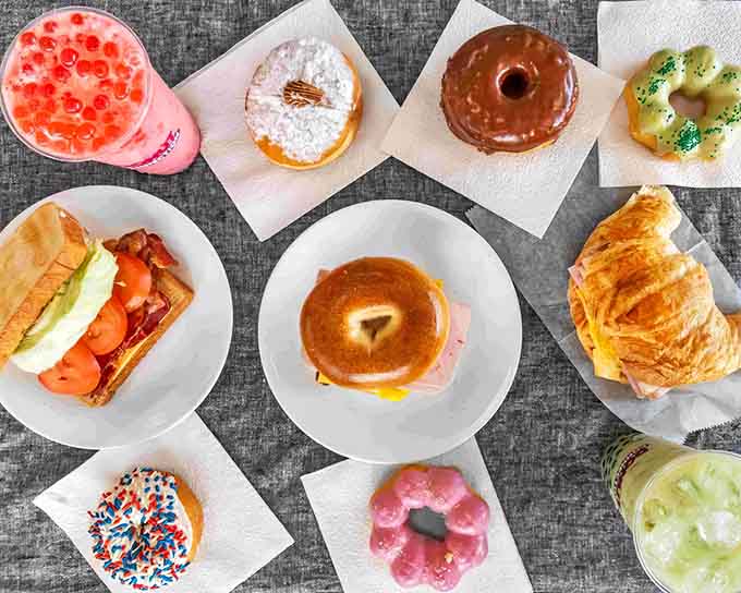 This breakfast spread looks like someone raided the best parts of a bakery and decided to share the wealth.