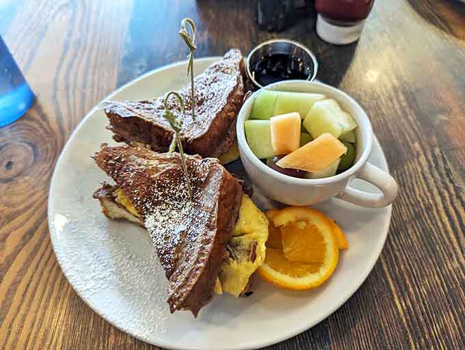 Sweet meets savory in this French toast sandwich &ndash; breakfast's answer to having your cake and eating it too.