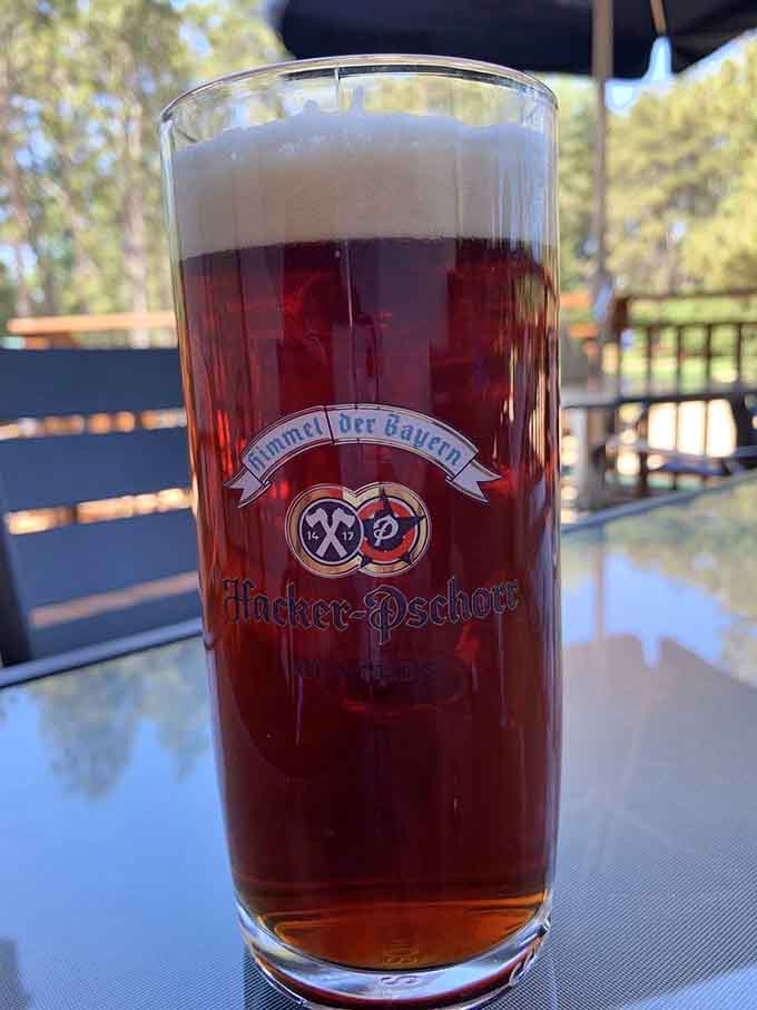 That dark, rich Hacker-Pschorr Dunkel looks like liquid velvet and tastes even better than it looks in this glass.