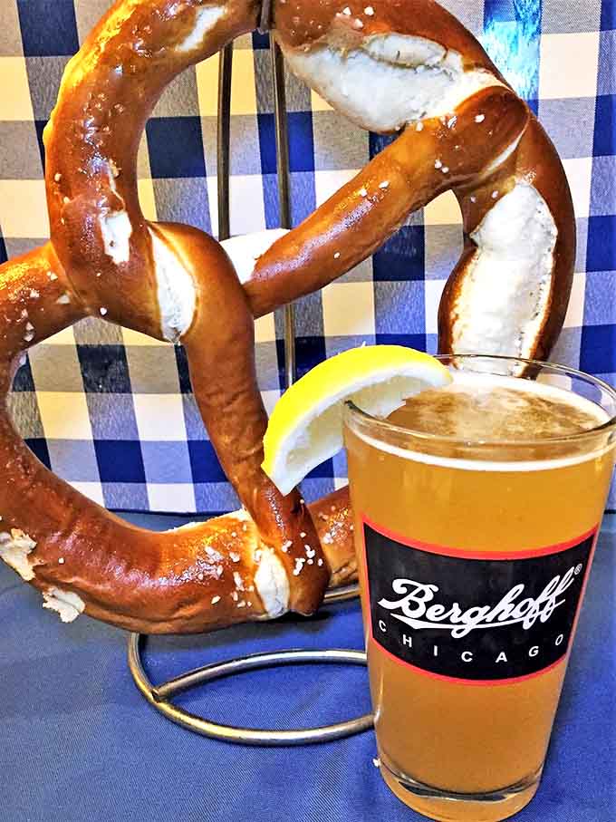 The perfect marriage: a golden-brown pretzel with a cold Berghoff beer &ndash; a combination that's been making Chicagoans happy since before your grandparents were born.