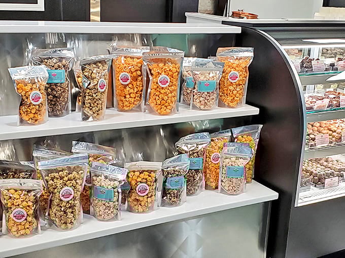 Gourmet popcorn heaven awaits with flavors ranging from classic caramel to adventurous combinations that boggle the mind.
