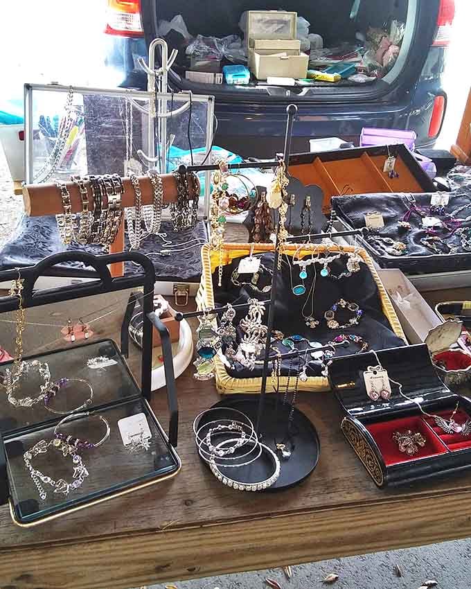 Jewelry hunters paradise! Each necklace and bracelet waits patiently for its next chapter, sparkling with possibilities and forgotten stories.