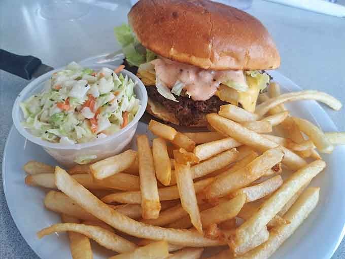 A burger and fries combo that proves this place doesn't just dominate breakfast, they've got lunch completely figured out too.