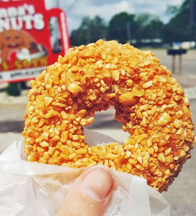 Peanut-crusted perfection that makes you wonder if diamonds really are a girl's best friend, or if it's actually donuts.