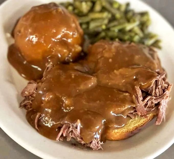 Comfort on a plate &ndash; tender meat, savory gravy, and bread that knows its supporting role in this delicious drama.