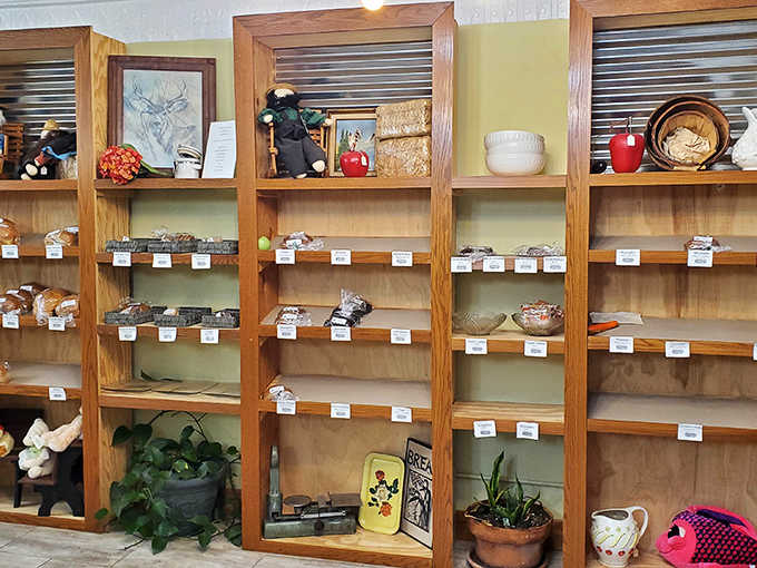 Wooden shelves lined with fresh-baked treasures &ndash; the kind of display that makes you want to point and say "I'll take one of those... and those... and definitely those."