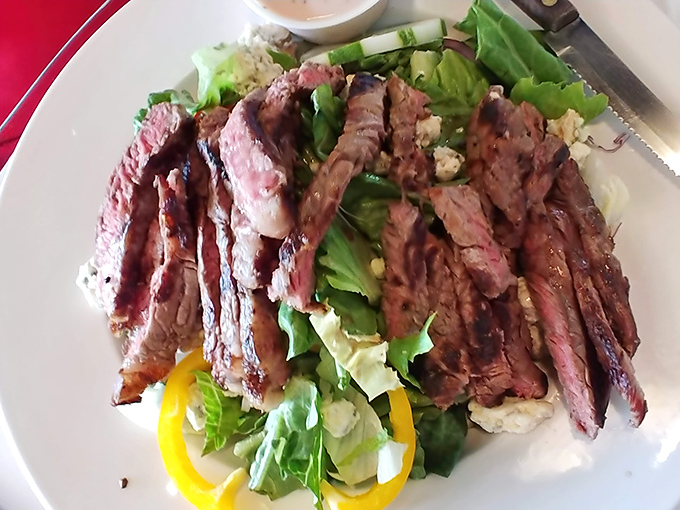 A steak salad that bridges breakfast and lunch &ndash; perfectly cooked beef atop fresh greens for when you want something substantial yet light.