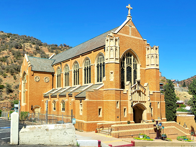 St. Patrick Catholic Church's magnificent brick architecture stands sentinel over Bisbee, its stained glass windows glowing with century-old stories.