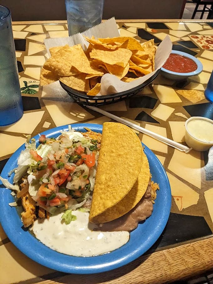 Crispy tacos paired with homemade chips and salsa &ndash; sometimes the simplest combinations create the most satisfying meals. That fresh pico though!