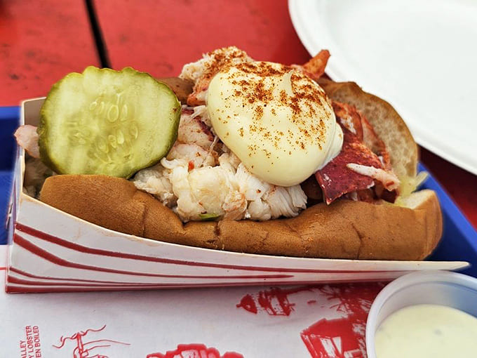 This lobster roll doesn't mess around, stuffed with sweet meat that makes you understand why people write poems about seafood.