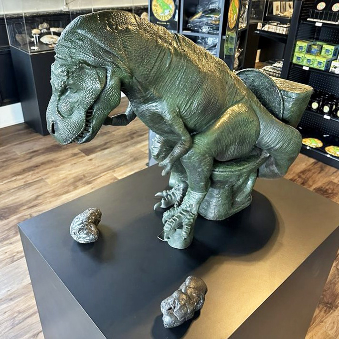 This lifelike dinosaur sculpture, aptly named "The Stinker," demonstrates the impressive size of creatures responsible for the museum's star attractions.