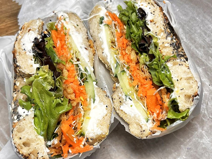 Fresh ingredients shine in this veggie creation, proving plant-based options can be just as crave-worthy as their meaty counterparts.