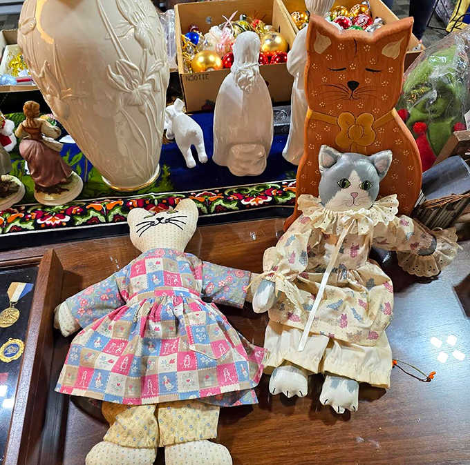 These fabric felines in their prim dresses seem to judge your life choices while simultaneously begging to come home with you.