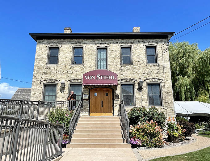 Von Stiehl's historic limestone building houses award-winning wines, where tastings come with a side of Lake Michigan views.