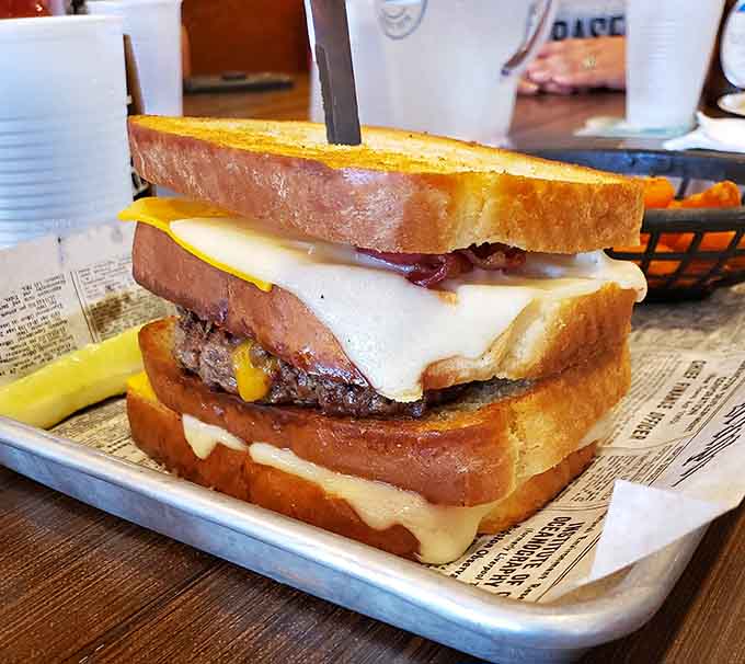 Stacked high and held together with what must be breakfast magic, this sandwich is engineering and deliciousness combined in perfect harmony.