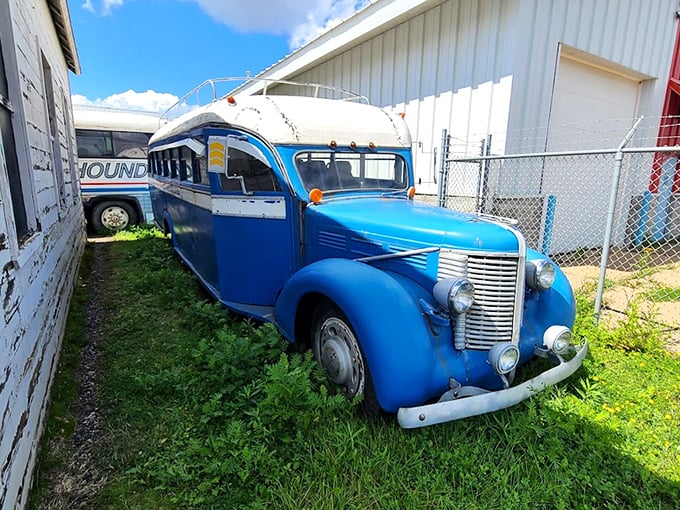 This weathered blue beauty resting outside the museum has stories to tell &ndash; if only its wheels could talk!