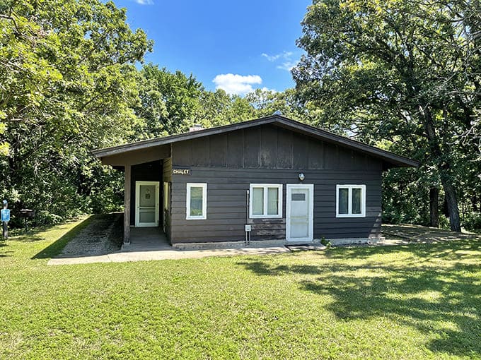 The park's simple cabin stands ready for visitors, offering shelter without the distractions of 57 streaming services and endless scrolling options.
