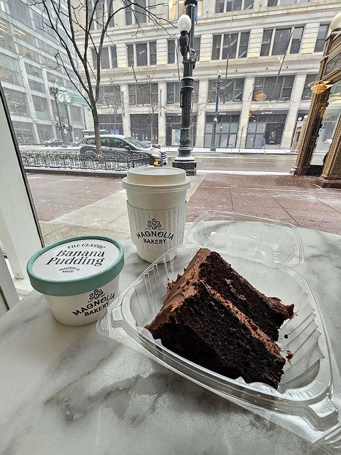 Chocolate cake, banana pudding, and coffee create the holy trinity of afternoon indulgence that makes any day feel like a celebration.