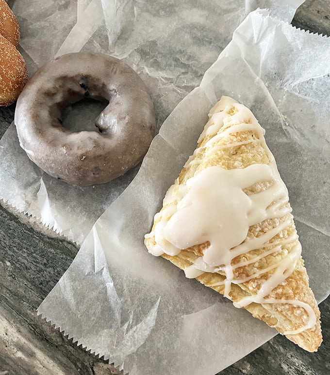 Morning glory on wax paper: a glazed blueberry donut and delicate pastry demonstrate Van's mastery of the classics &ndash; no trendy ingredients needed when tradition tastes this good.