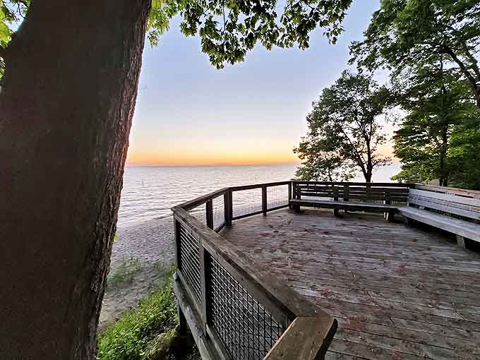 This observation deck offers front-row seats to Lake Michigan's daily performance – standing room only for spectacular views.