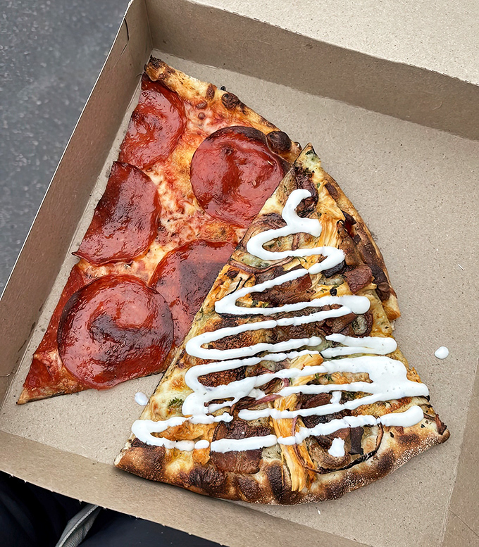 Half pepperoni, half buffalo chicken? The best of both worlds for the indecisive pizza lover.