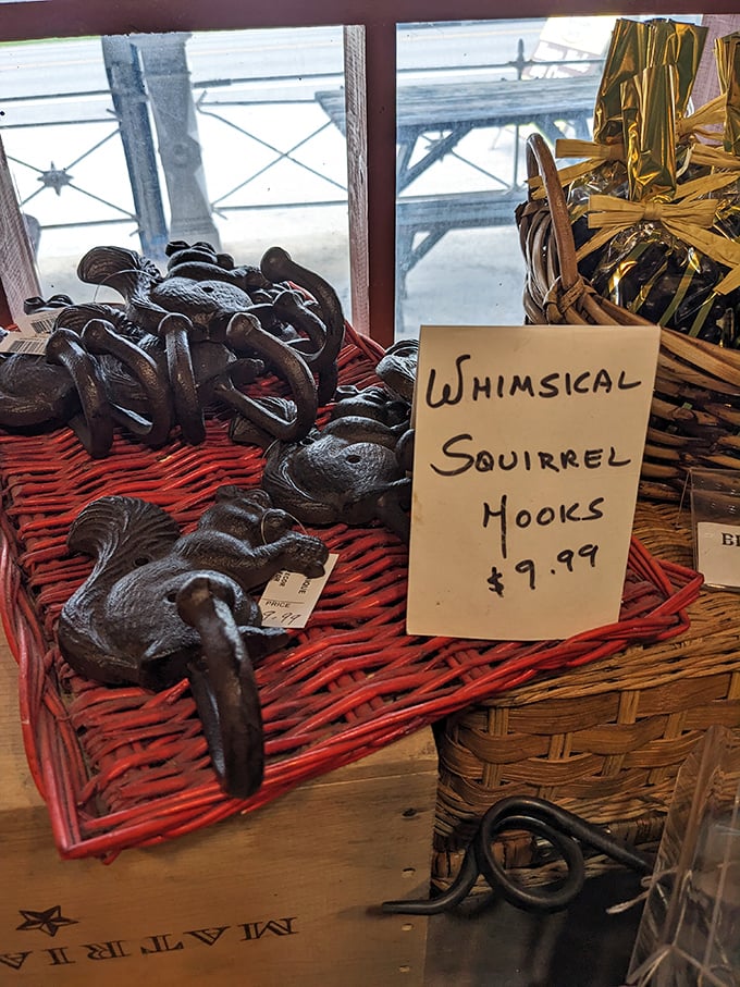 These aren't just squirrel hooks - they're whimsical Vermont craftsmanship that makes waiting for your chocolate selection even more delightful.