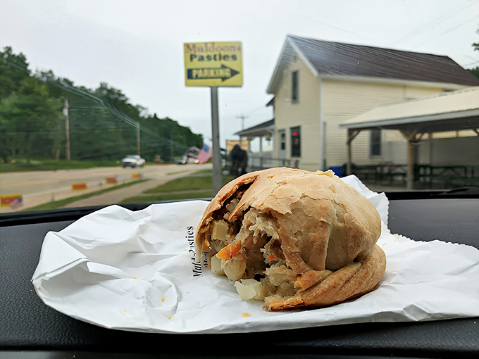The main attraction: Traditional pasties with their distinctive crimped edges, ready to transport you to Michigan's mining heritage with every bite.