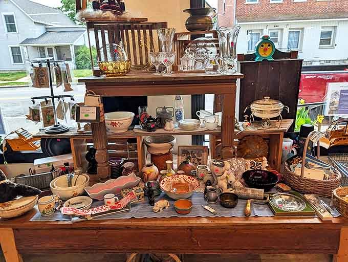 A tabletop time capsule where vintage dishware, figurines and collectibles create a still-life painting of America's domestic past.