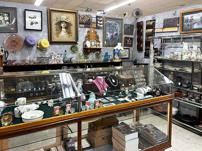 Elegant displays of vintage jewelry, figurines and decorative arts transform everyday objects into museum-worthy treasures.