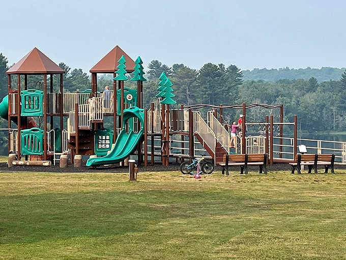 This playground isn't an afterthought &ndash; it's strategically positioned where parents can actually relax while keeping an eye on little adventurers.