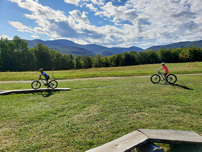 Two-wheeled adventurers conquering Vermont's rolling landscape &ndash; burning calories to justify that second slice of apple strudel later.