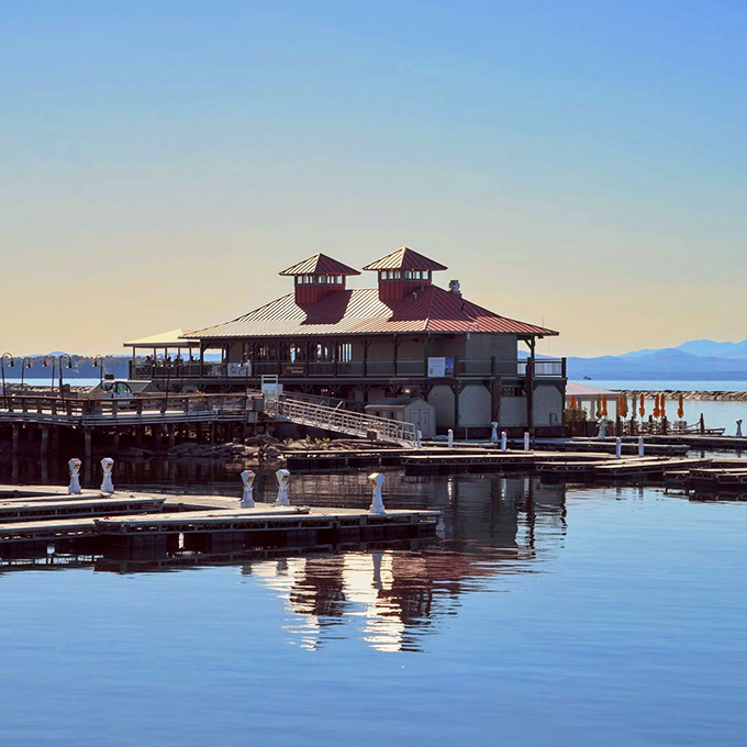 The Burlington Community Boathouse offers front-row seats to Lake Champlain's splendor, where water meets sky in perfect harmony.