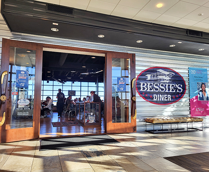 Bessie's Diner's modern airport location offers diners a front-row seat to the excitement of planes taking off and landing.