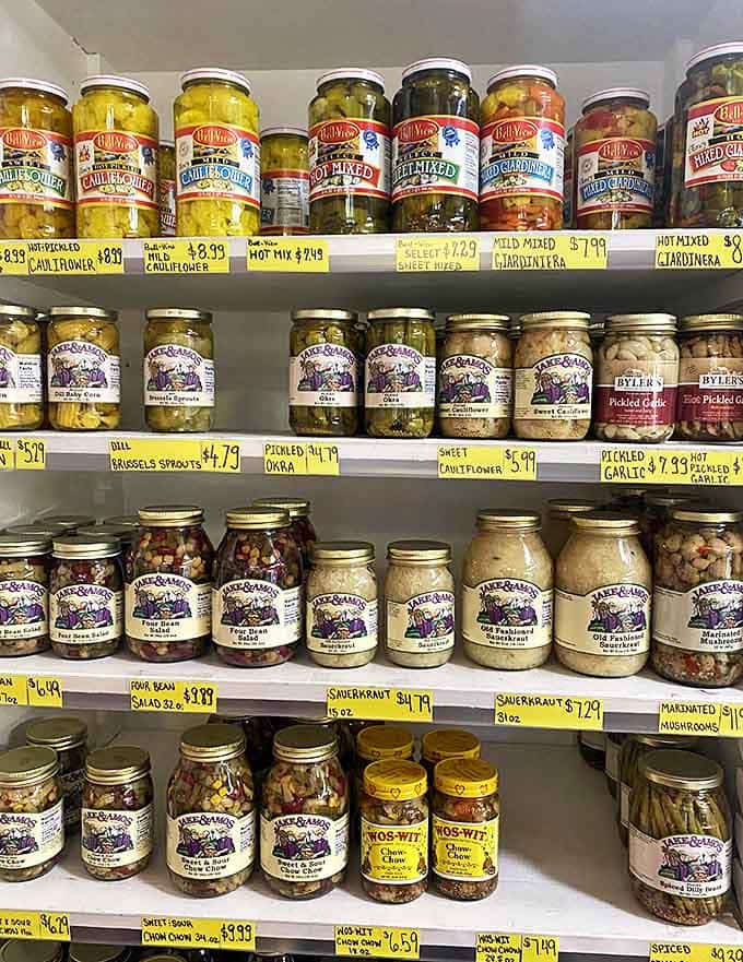 Pickle paradise! From bread-and-butter to hot-and-spicy, these jars contain cucumbers that fulfill their highest purpose in life.