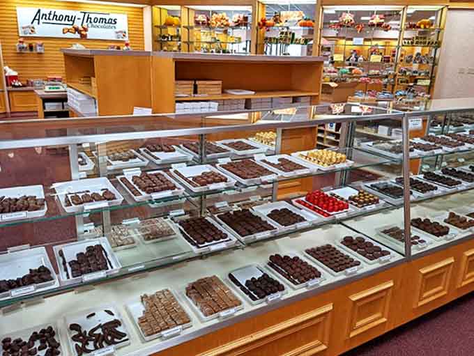 A chocolate lover's dream come true &ndash; row after row of handcrafted delights, each one calling your name in a sweet whisper.