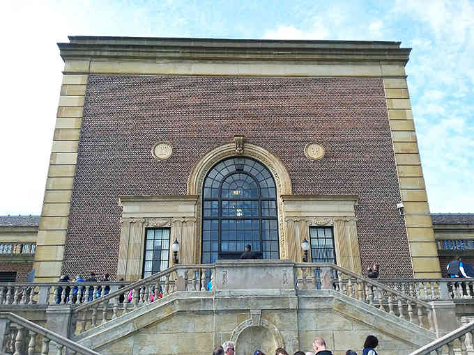 Architectural grandeur meets natural splendor at the Baldwin Water Treatment Plant, where brick and stone command respect.