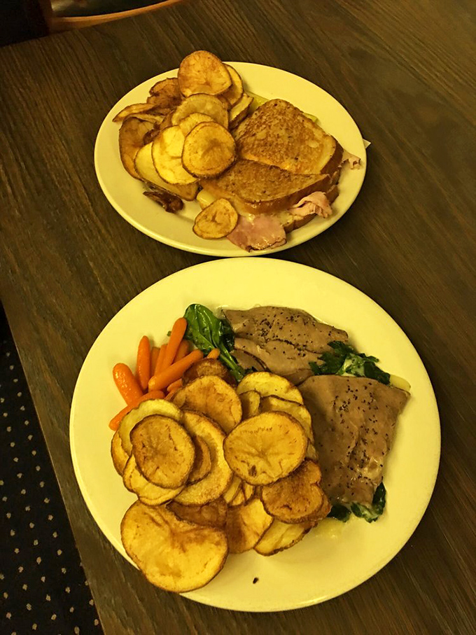 Two hearty sandwiches showcase Bob's commitment to classic American fare, with homemade chips that steal the spotlight.